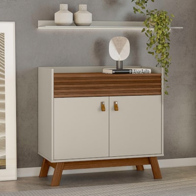 Balcão Buffet 133cm Bar Espelhado 2 Portas 1 Gaveta Luke L06 Freijó/Off White - Mpozenato ...