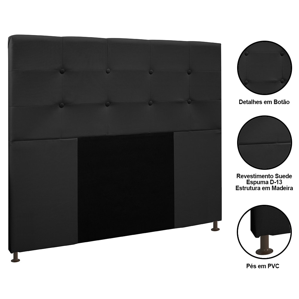 Cabeceira Cama Box Casal King 193cm Safira Suede I02 Preto - Mpozenato - MPozenato