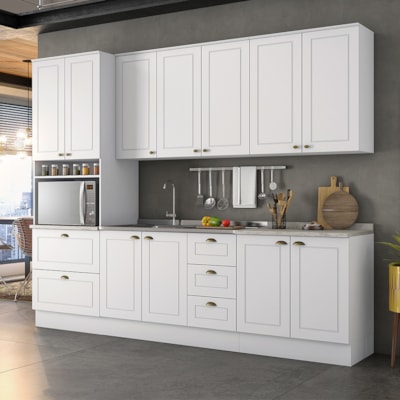 Cozinha Modulada Completa 271cm 5 Peças 8 Portas 5 Gavetas Americana ...