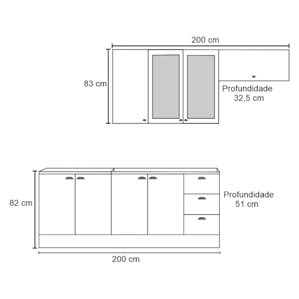 Cozinha Modulada Completa 280cm 5 Peças 8 Portas 3 Gavetas Americana ...