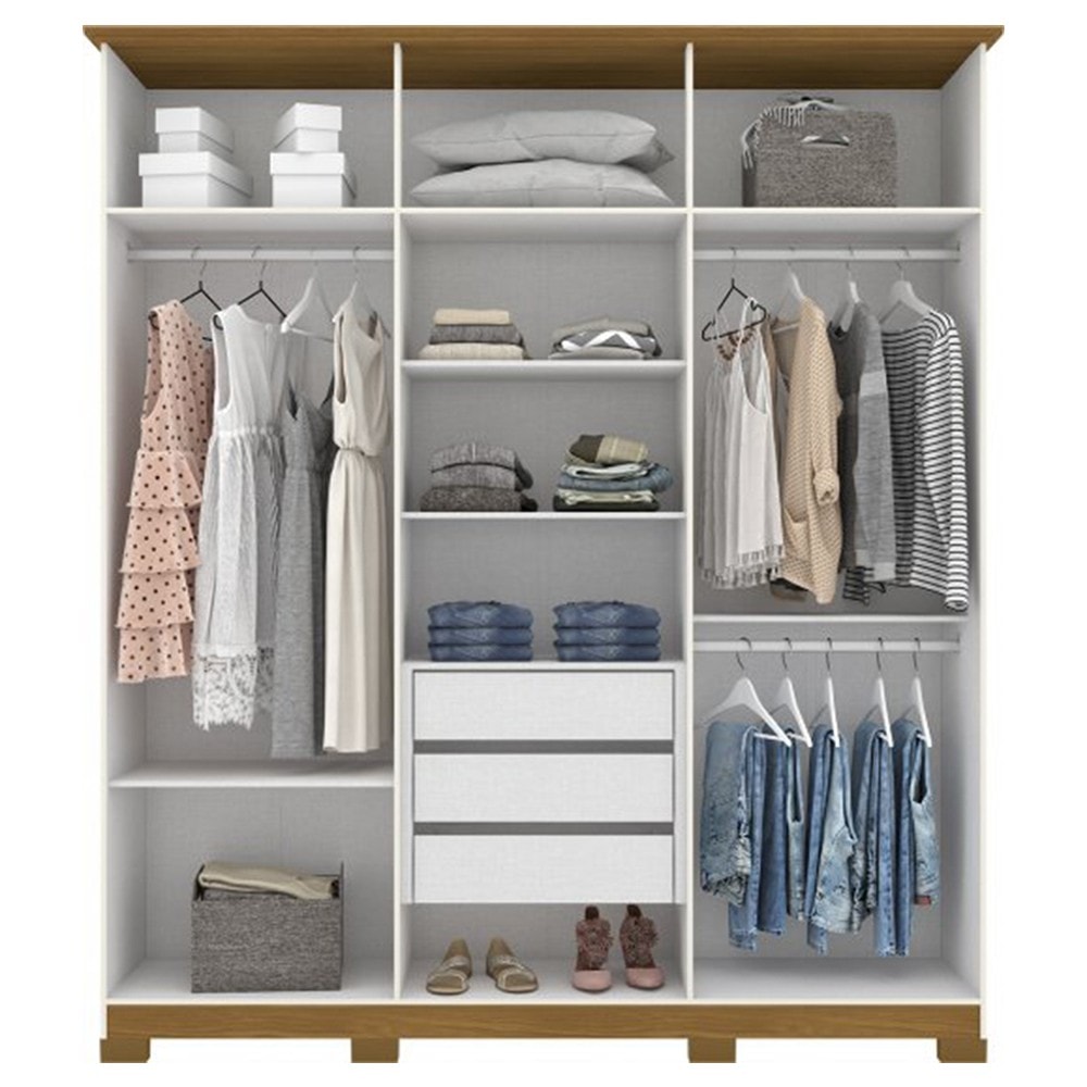 Guarda Roupa Solteiro 6 Portas de Abrir H02 Unik Off White/Nature ...