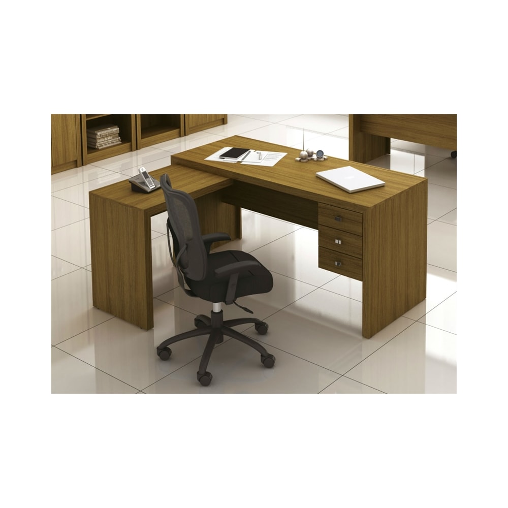 Mesa para Home Office com 03 Gavetas Amêndoa -Tecno Mobili