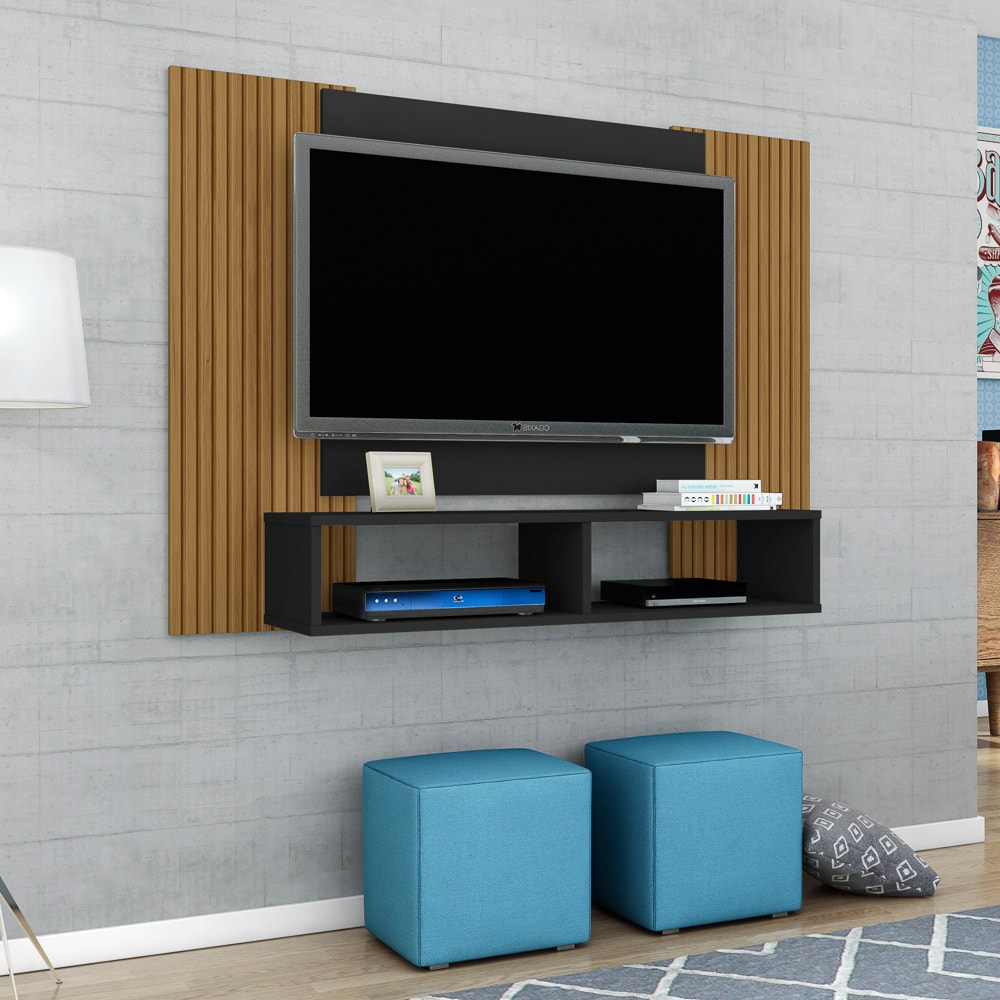 Painel Suspenso Para TV Até 48 Polegadas Navi Preto Fosco/Ripado - Bechara - MPozenato