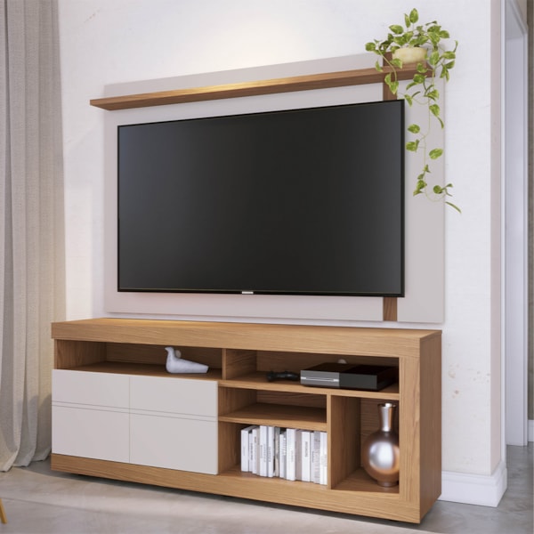 Painel para TV 75 Pol Chile e Rack Bancada Itália C05 Off White Matte ...