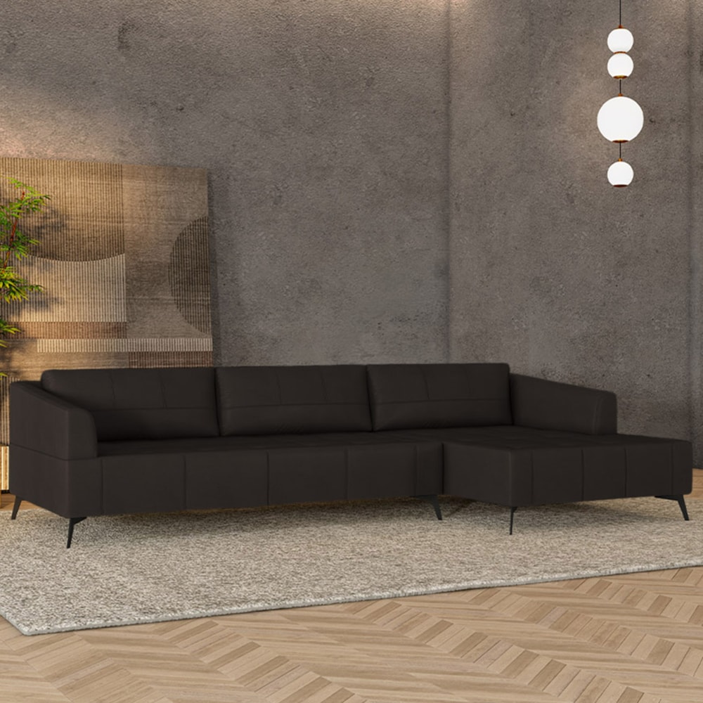 Sofá 5 Lugares 326cm Com Chaise Direito Eko Couro Marrom Z55 - Mpozenato