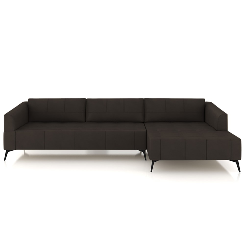 Sofá 5 Lugares 326cm Com Chaise Direito Eko Couro Marrom Z55 - Mpozenato