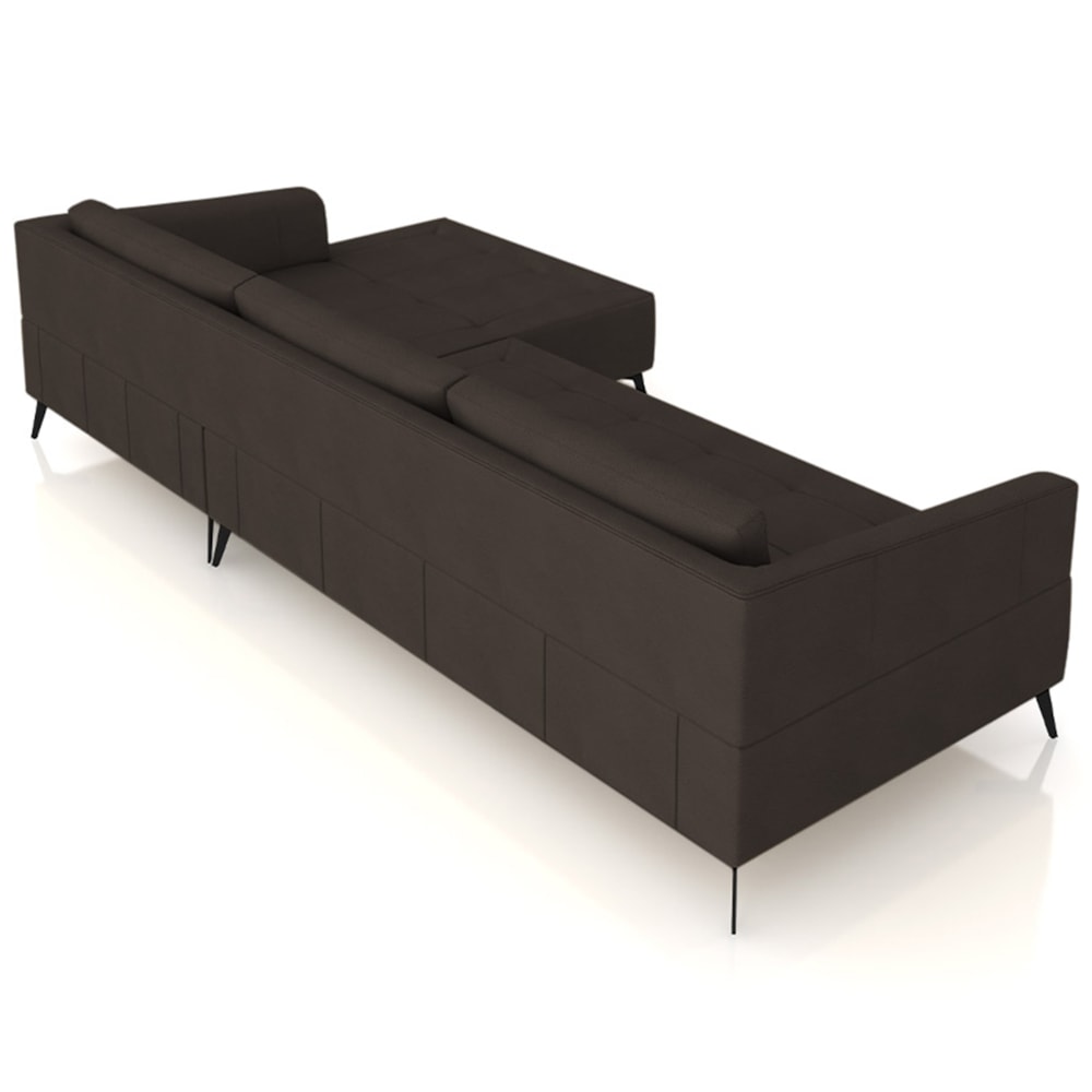 Sofá 5 Lugares 326cm Com Chaise Direito Eko Couro Marrom Z55 - Mpozenato